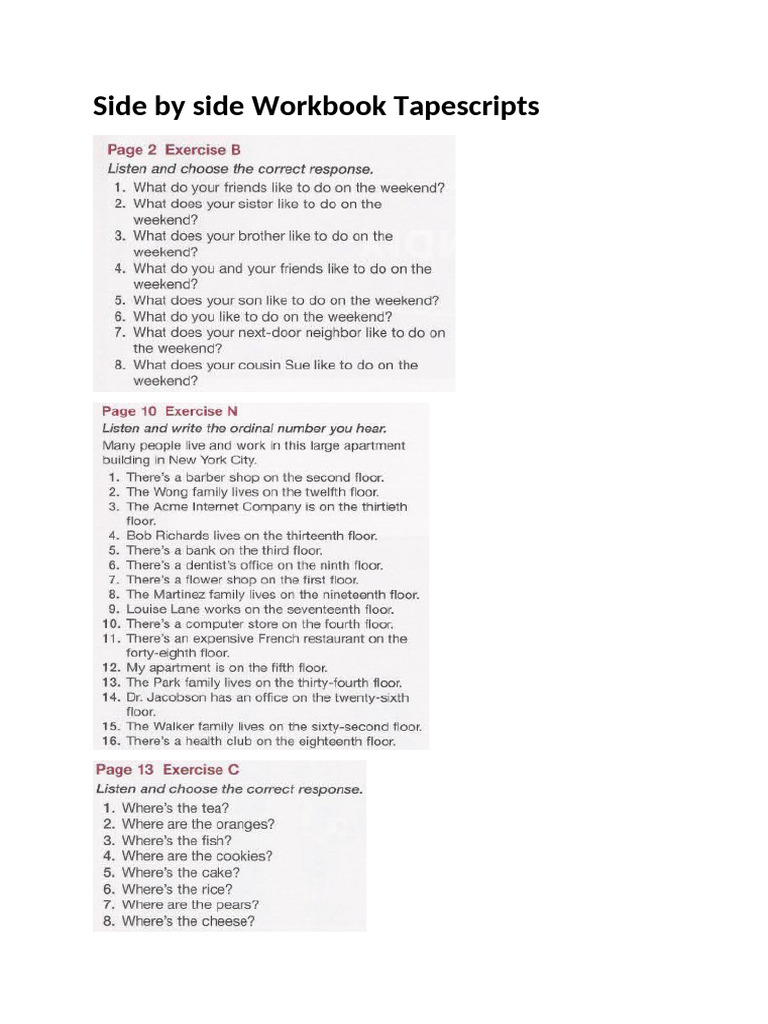 Side by Side 2 Workbook Tapescripts | PDF