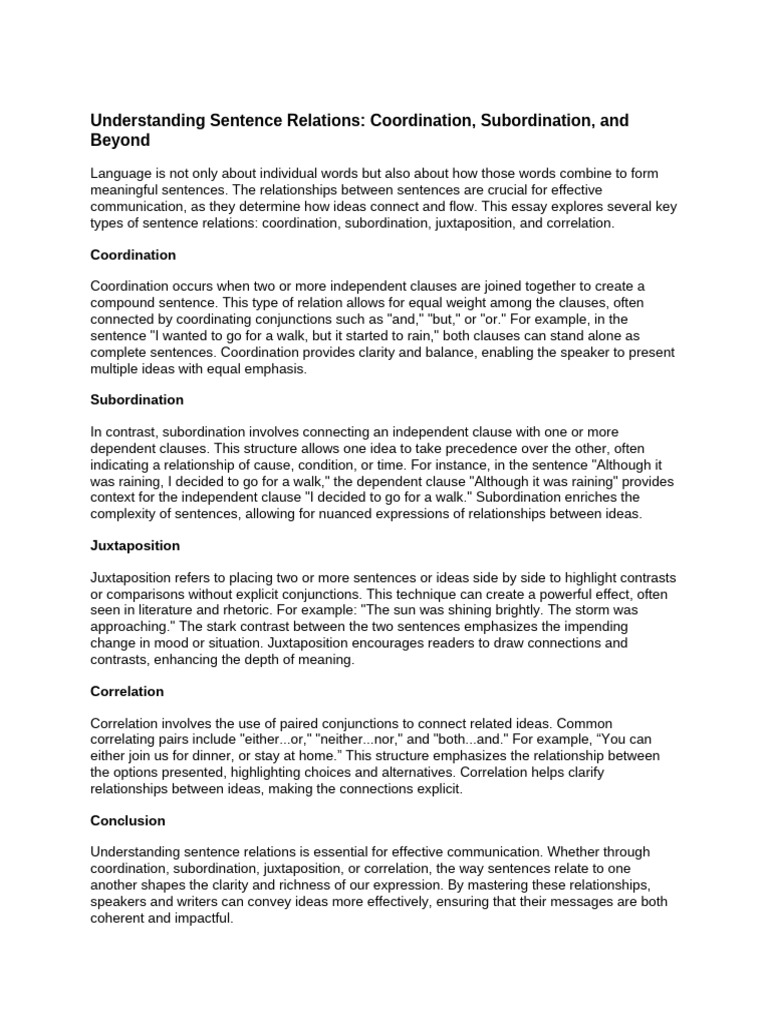 Understanding Sentence Relations_ Coordination, Subordination, and ...