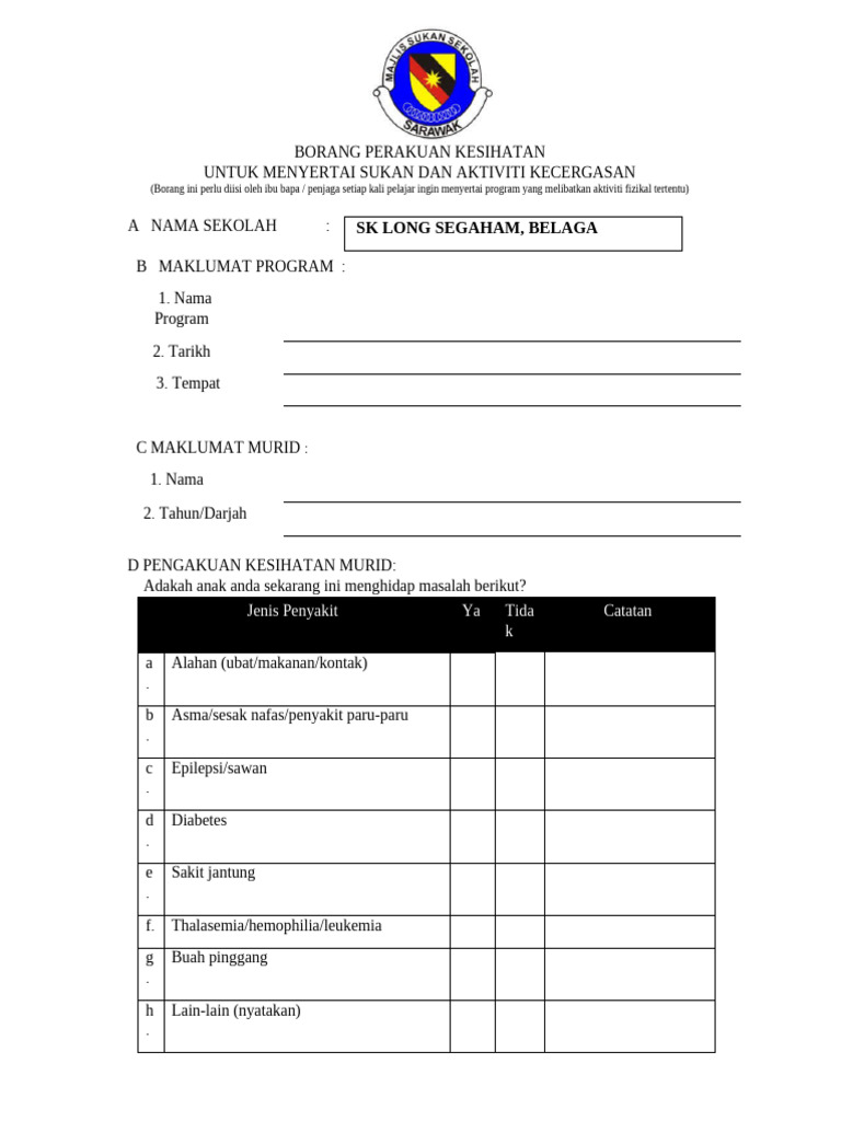 Borang Perakuan Kesihatan | PDF