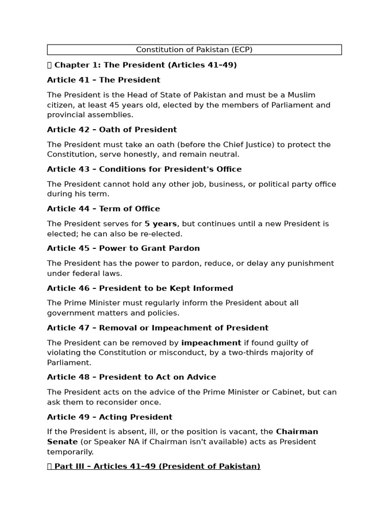 President of Pakistan: Roles & Responsibilities | PDF | Parliament Of ...
