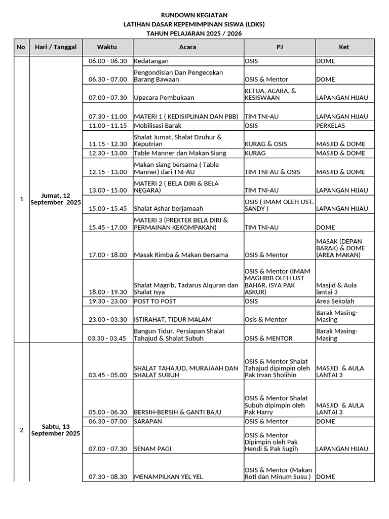 Rundown LDKS Siswa 2025/2026 | PDF