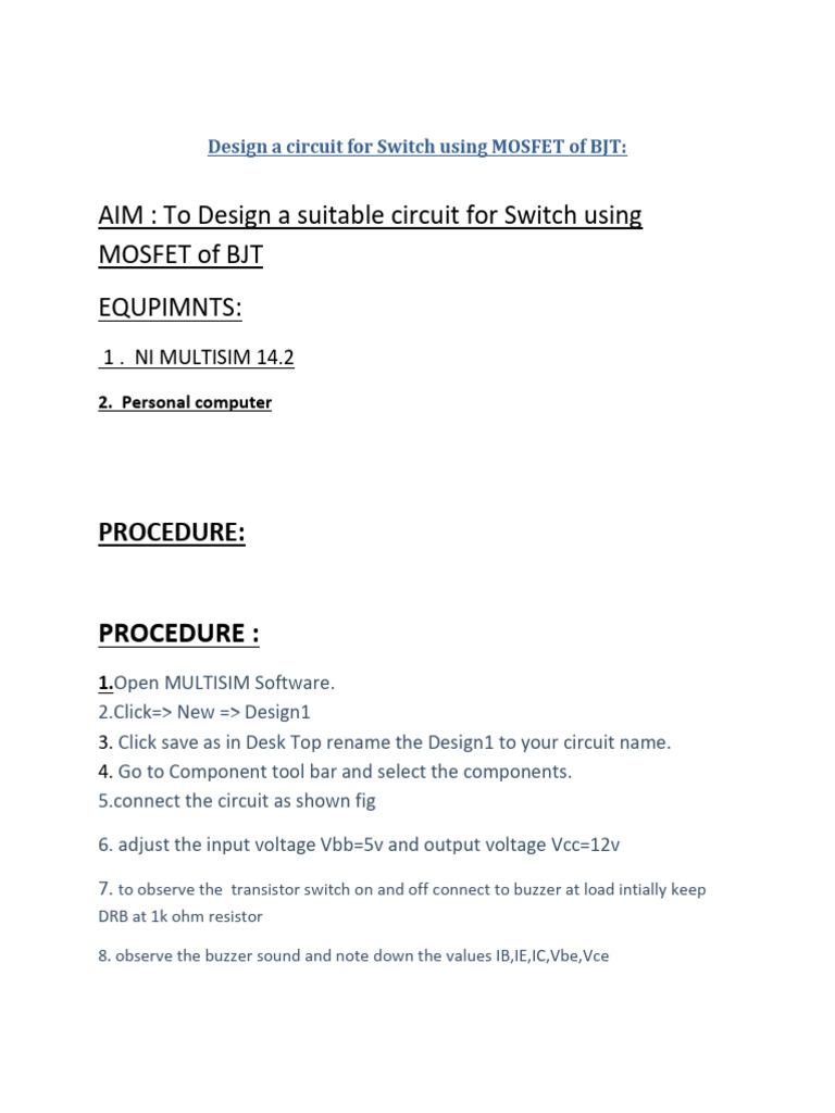 MOSFET Switch Circuit Design Guide | PDF