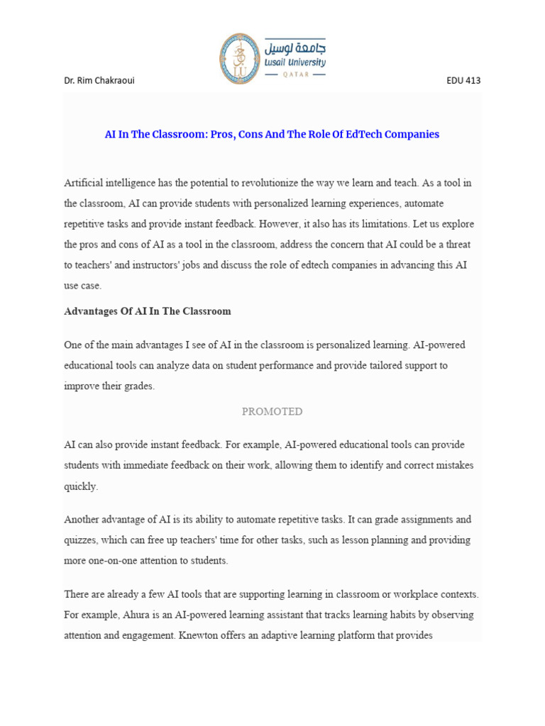 Homework AI in The Classroom | PDF | Educational Technology ...