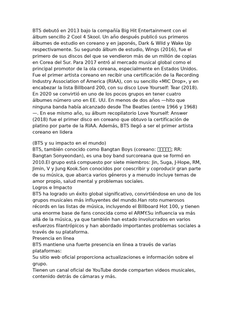 Impacto Global de BTS en la Música | PDF | Musica Popular | Álbumes