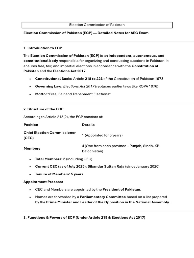 ECP Overview for AEC Exam Preparation | PDF | Elections | Voting