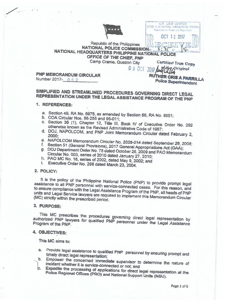 PNP Memo Circular 2017-062 - Simplified and Streamlined Procedures For ...