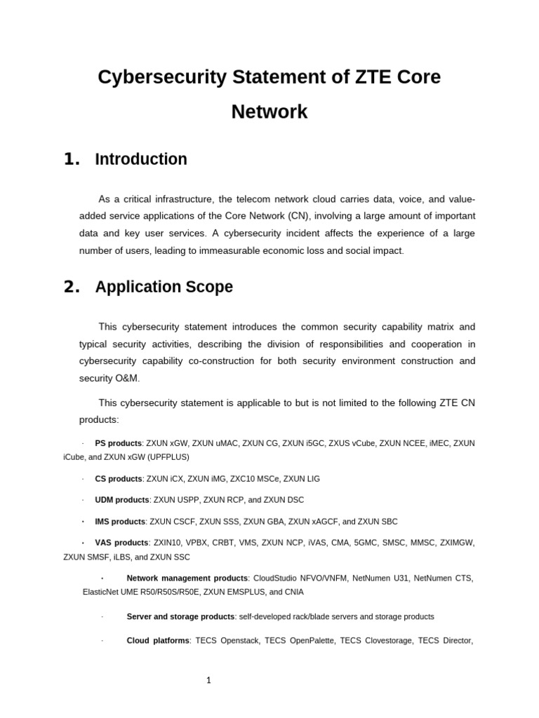 ZTE Core Network Cybersecurity Overview | PDF | Security | Computer ...