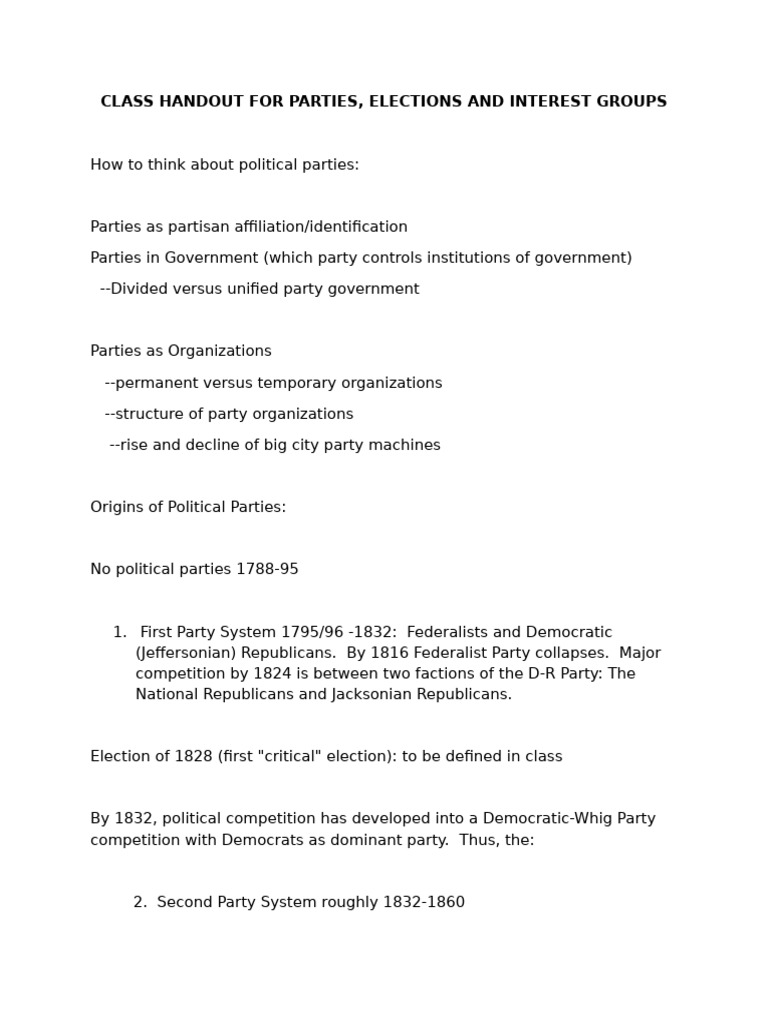 Class Handout For Parties | PDF | Democratic Party (United States ...