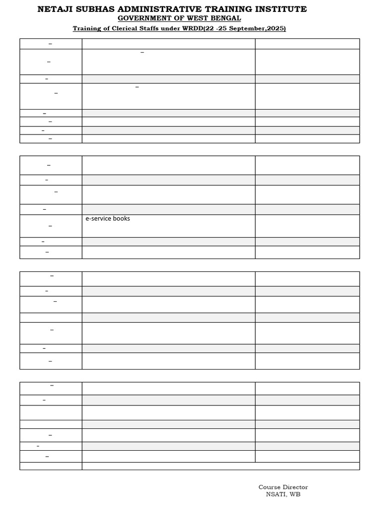 WFDD Clerical Staff Training Schedule | PDF | Bengal