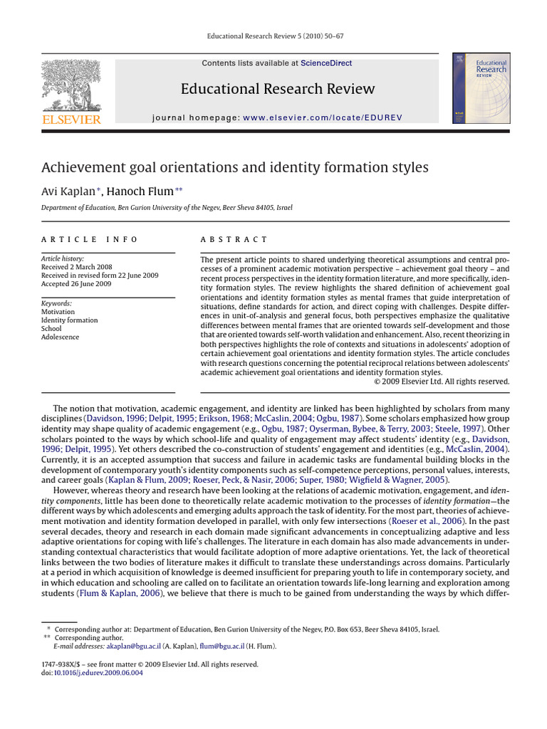 KAPLAN, FLUM-2010-Achievement Goal Orientations and Identity Formation ...
