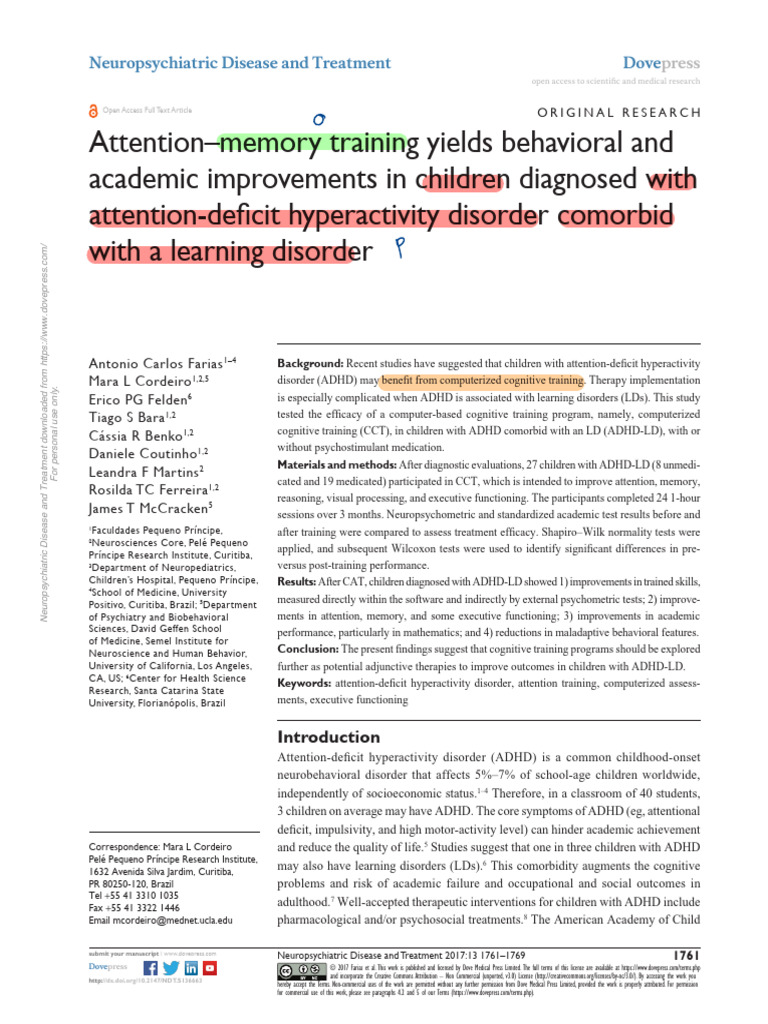 NDT 136663 Attention Memory Training Yields Behavioral and Academic Imp ...