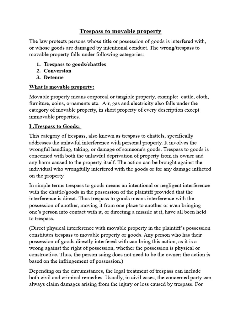 Trespass To Movable Property | PDF | Conversion (Law) | Trespass