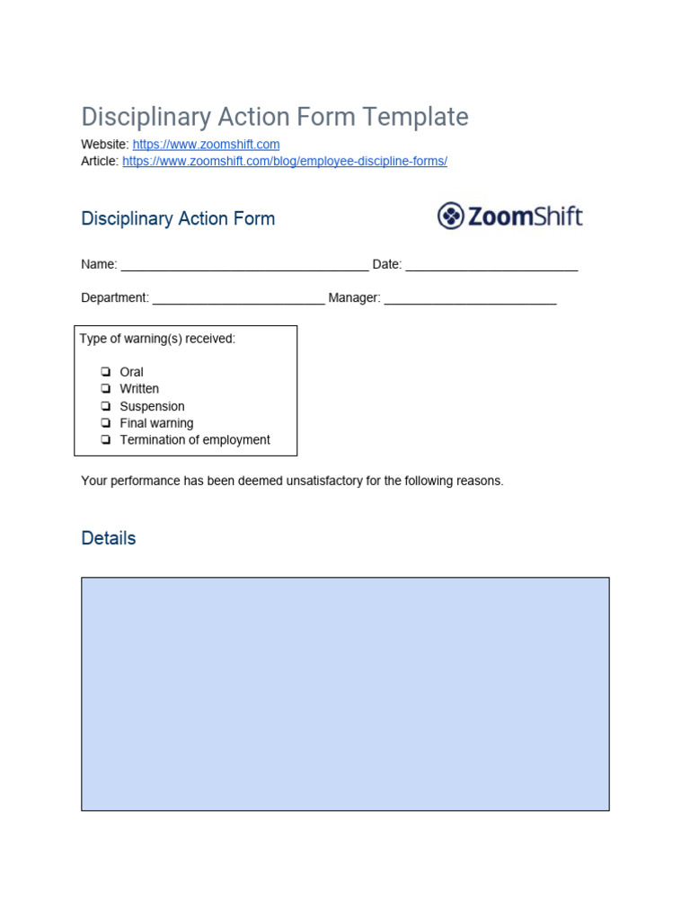 Disciplinary Action Form Template | PDF