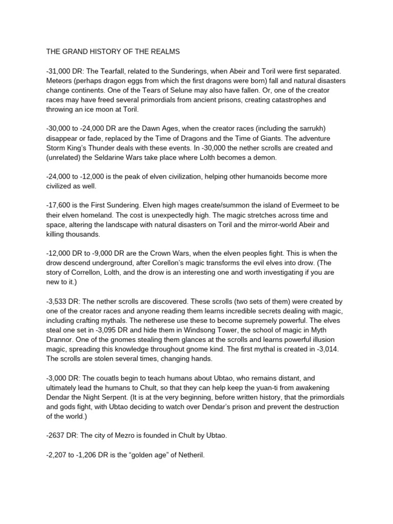 Storia Di Abeir-Toril, The Grand History of The Realms DND | PDF ...