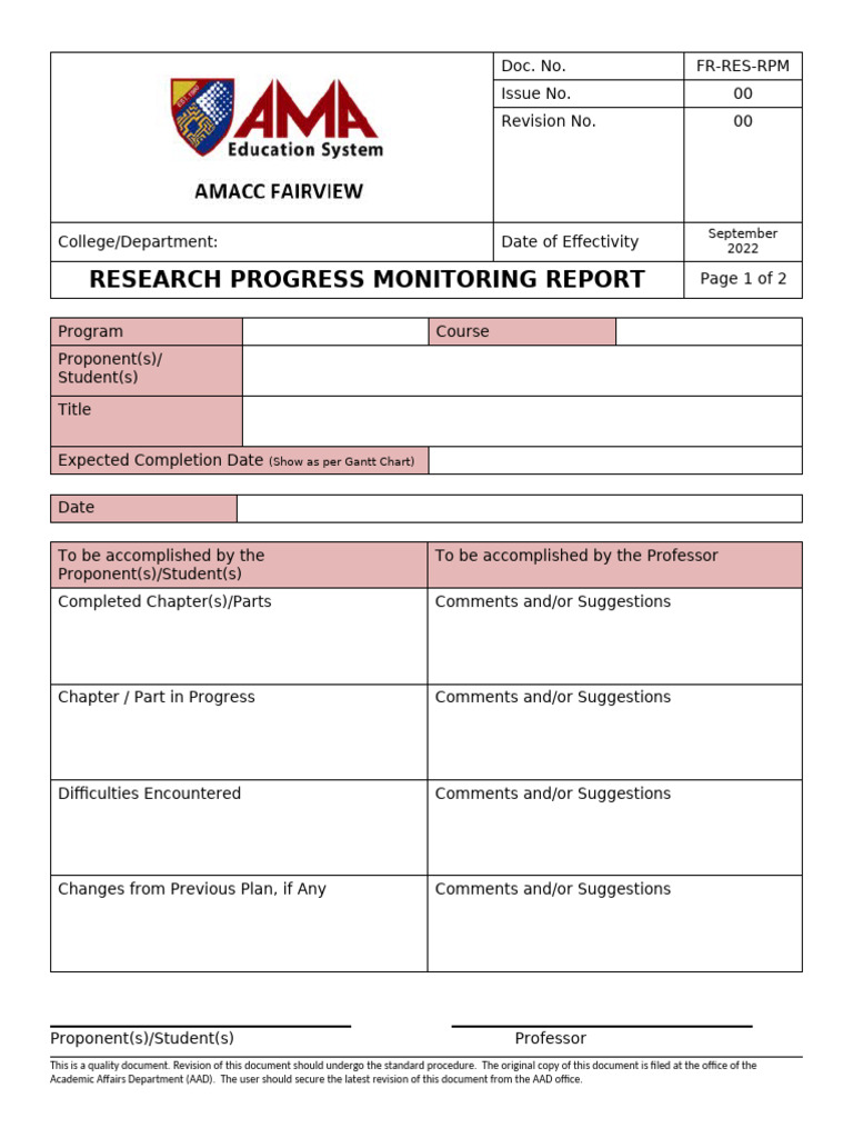 FR-RES-RPM Research Progress Monitoring Form | PDF