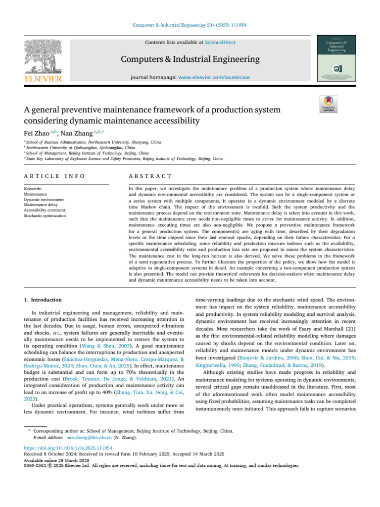 A General Preventive Maintenance Framework of a Produc 2025 Computers ...