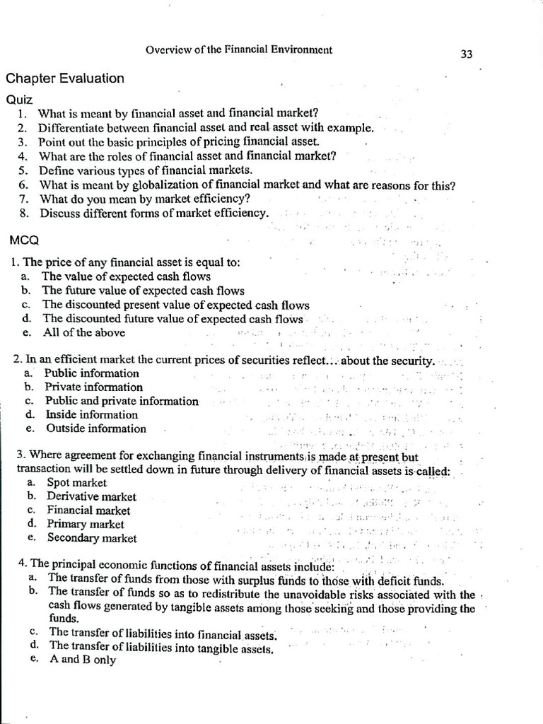 Chapter 1 Excercises Financial Markets and Institutions | PDF