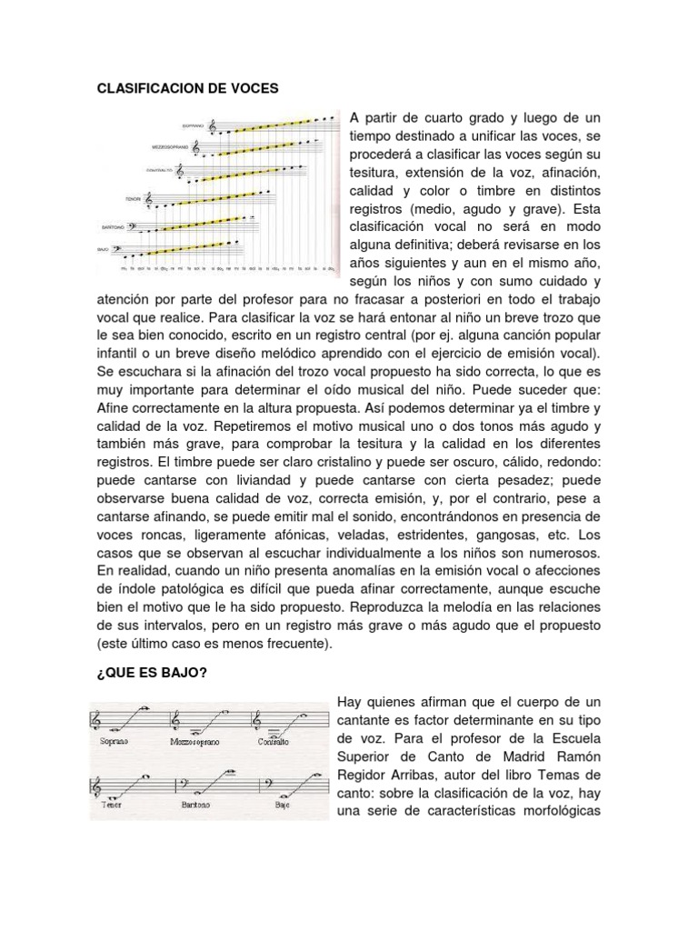 Clasificacion de Voces | PDF | Teoría musical | Elementos de la música
