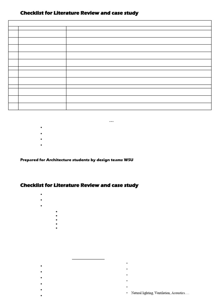 Checklist For Literature Review & Case Study | PDF | Building | Design