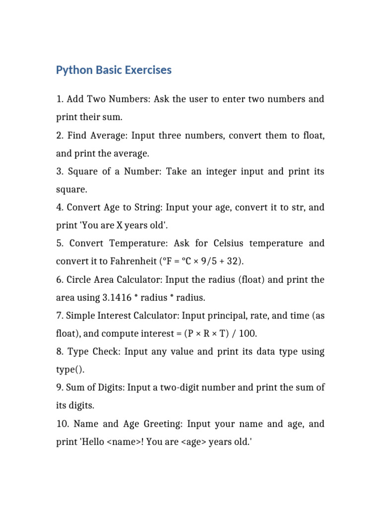 Python Input Print TypeConversion Exercises | PDF