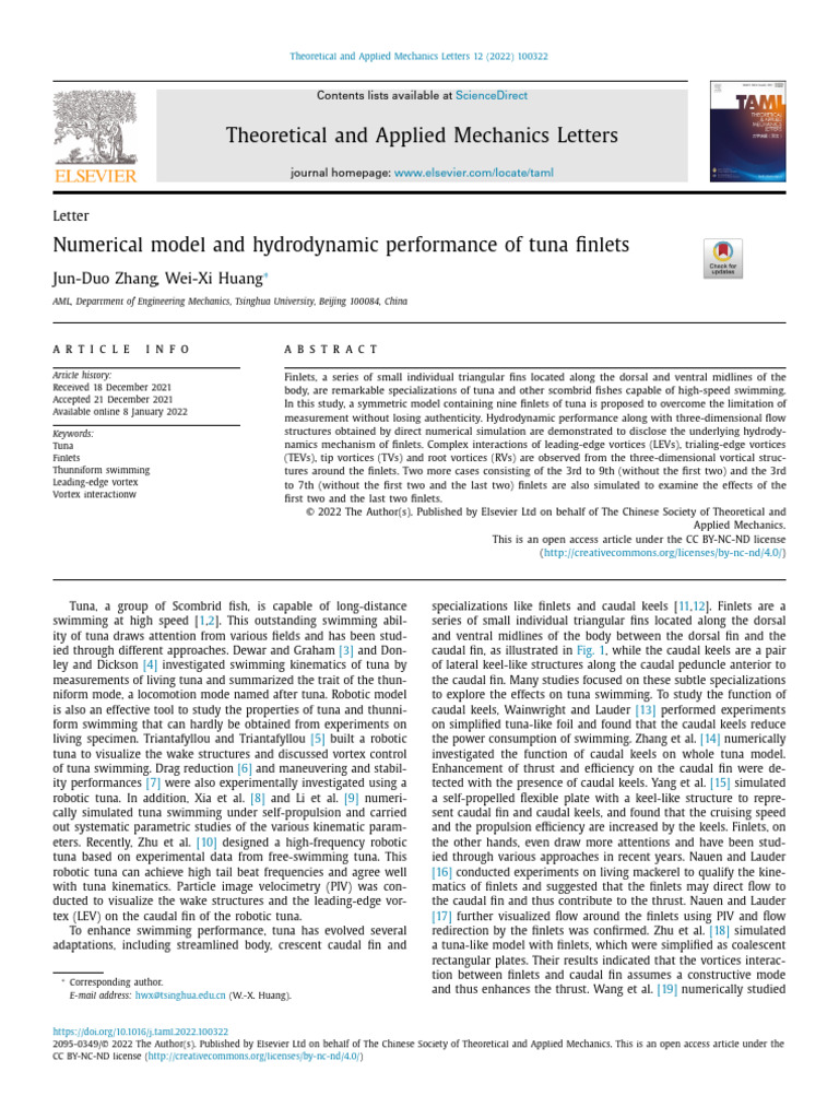 Hydrodynamics of Tuna Finlets | PDF | Fin | Navier–Stokes Equations