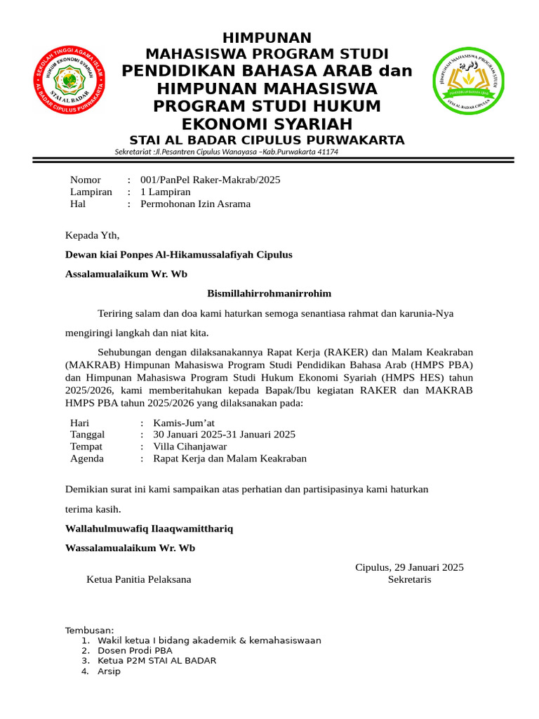Surat Izin Raker dan Makrab 2025 | PDF