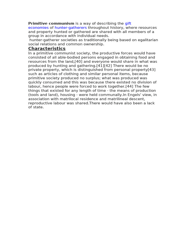 Characteristics: Primitive Communism | PDF