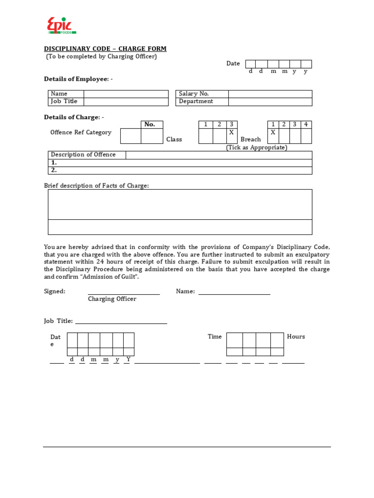 Disciplinary Charge Form Instructions | PDF