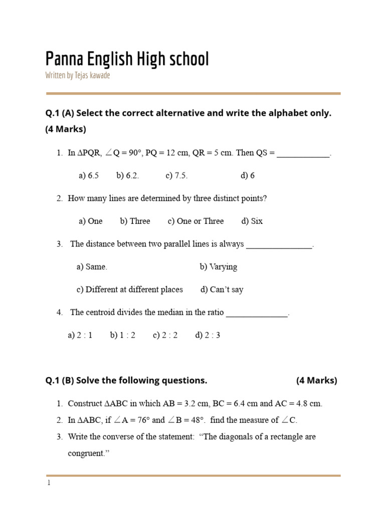 Maths-II Last Year Paper | PDF | Classical Geometry | Geometry