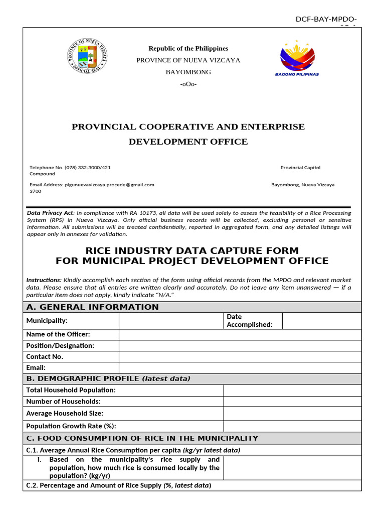 (Revised) Data Capture Form Mpdo | PDF | Rice | Economies