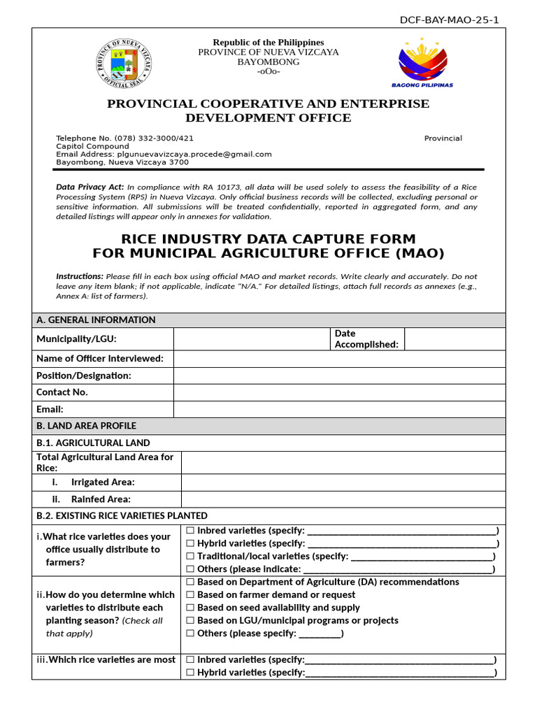 Nueva Vizcaya Rice Industry Data Form | PDF | Rice | Agriculture