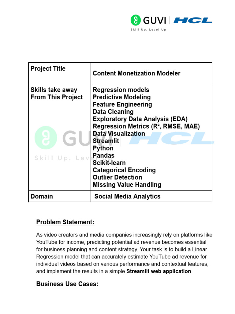 Content Monetization Modeler Pdf Regression Analysis Data Analysis