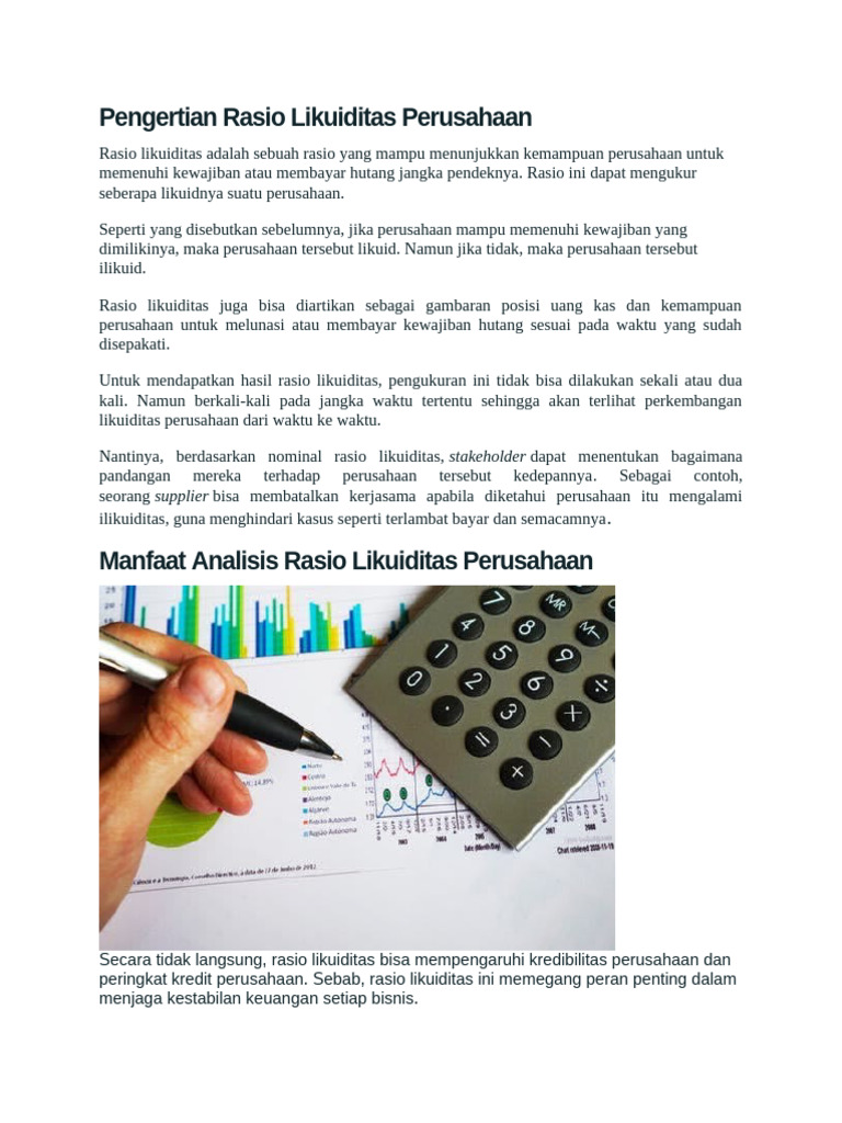 Pengertian dan Manfaat Rasio Likuiditas | PDF