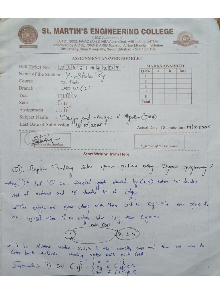 DAA Assignment 23K81A72D7 | PDF