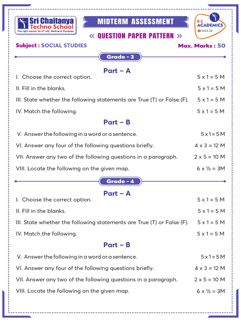 Social Studies - Grade-3 To 5 Midterm - QP PATTERN - (2025-26) | PDF