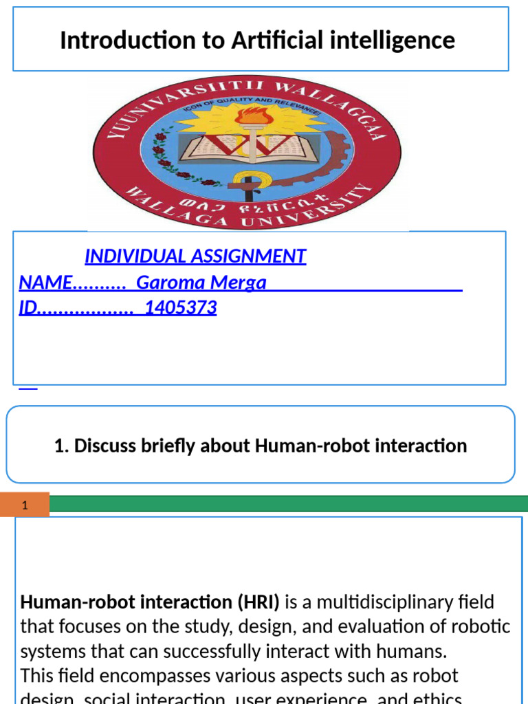 Garoma - Introduction To AI | PDF | Robotics | Robot