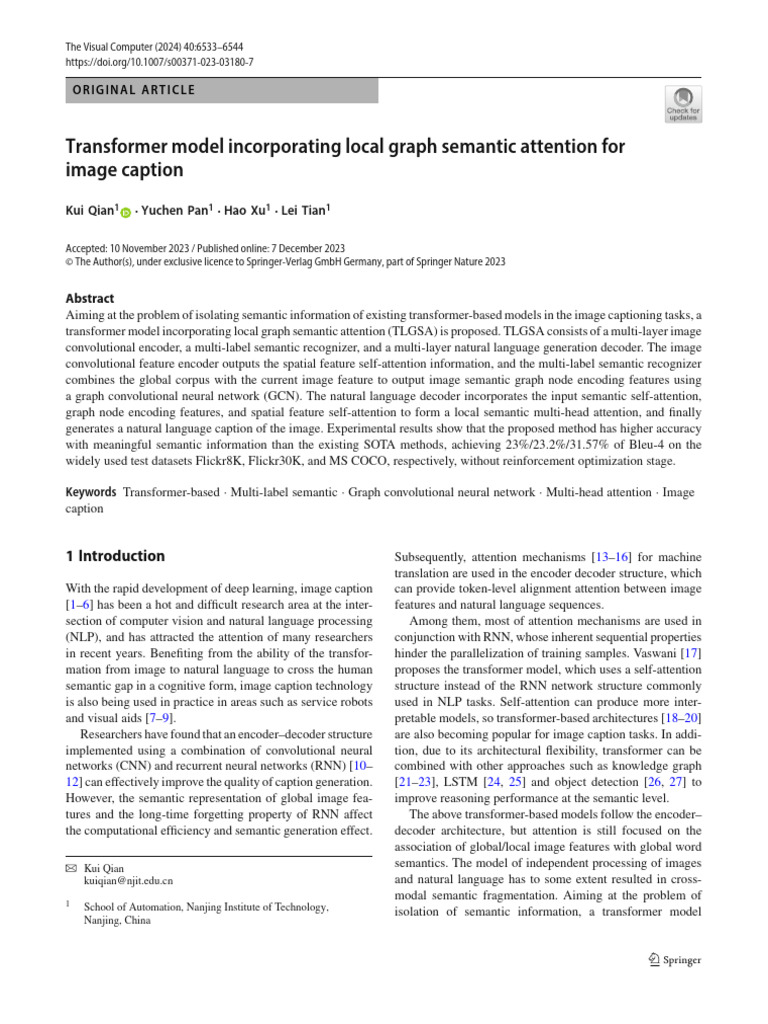 2024 Transformer Model Incorporating Local Graph Semantic Attention For Image Caption | PDF ...