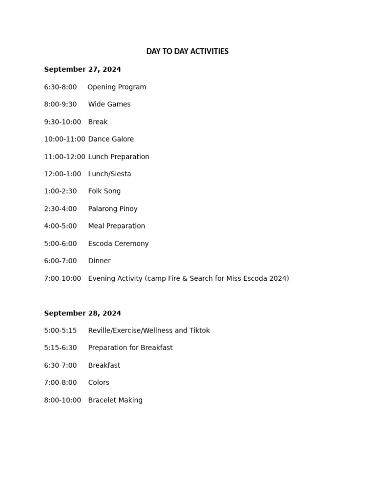 GSP Day Activities Schedule | PDF