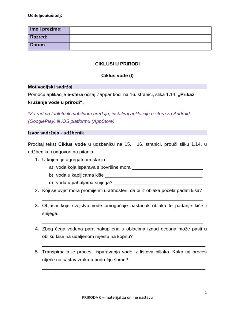 Ciklusi U Prirodi (Ciklus Vode (I) ) | PDF