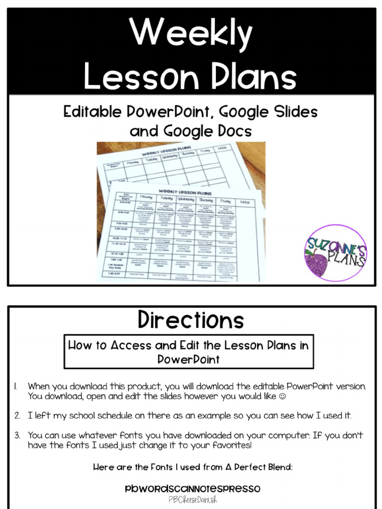 Weekly Lesson Plans PP Ted I Table | PDF