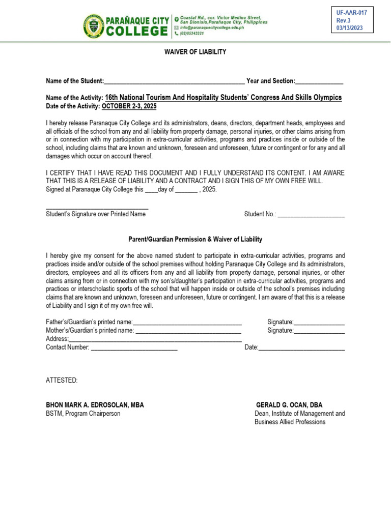 Waiver of Liability Ufte | PDF | Justice | Crime & Violence