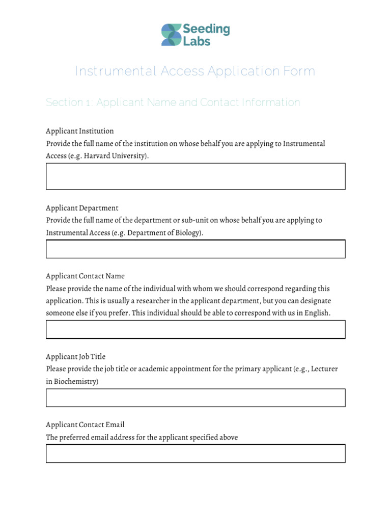 Instrumental Access Application Form Downloadable | PDF | Science ...