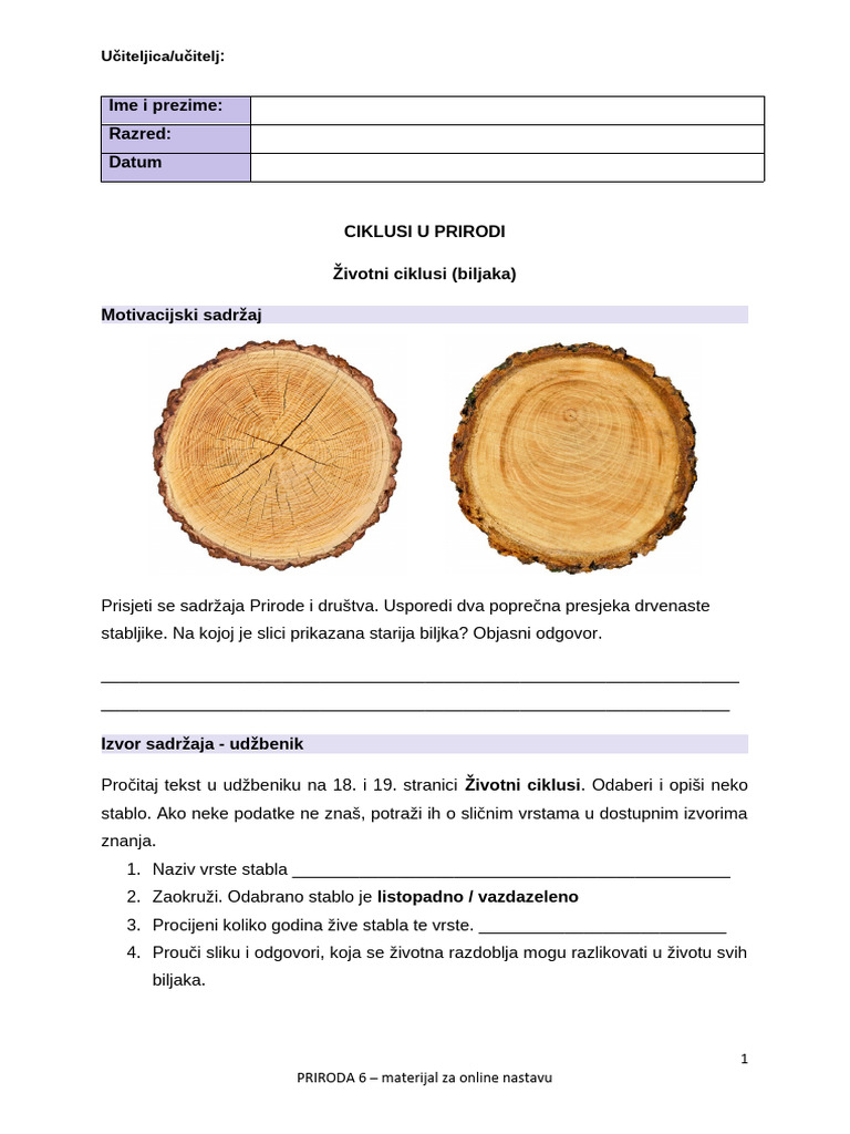 Ciklusi U Prirodi (Životni Ciklusi (Biljaka) ) | PDF