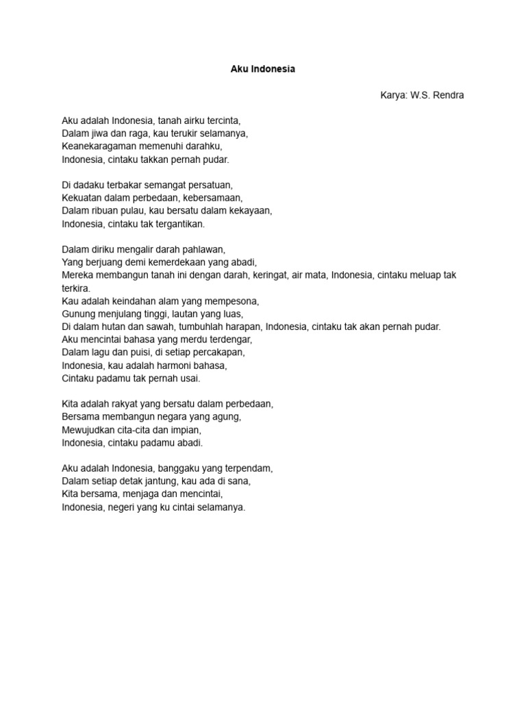 Puisi "Aku Indonesia" oleh W.S. Rendra | PDF
