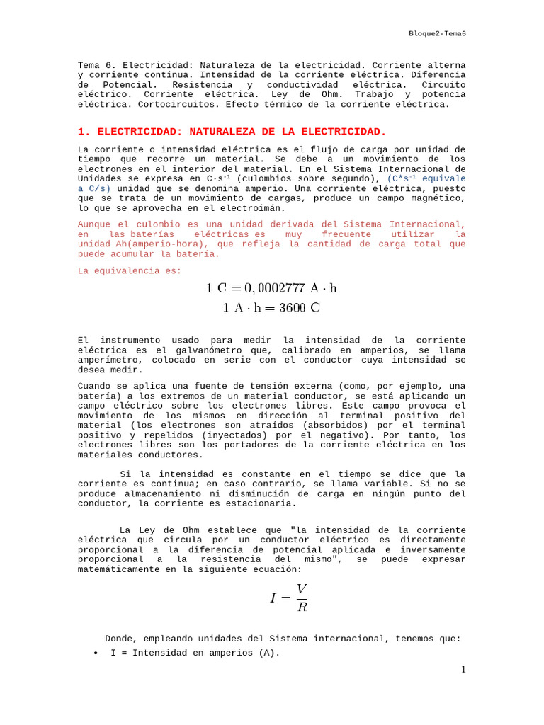 Tema6 Bloque2 Chispas | PDF | Corriente eléctrica | Resistividad Eléctrica y Conductividad
