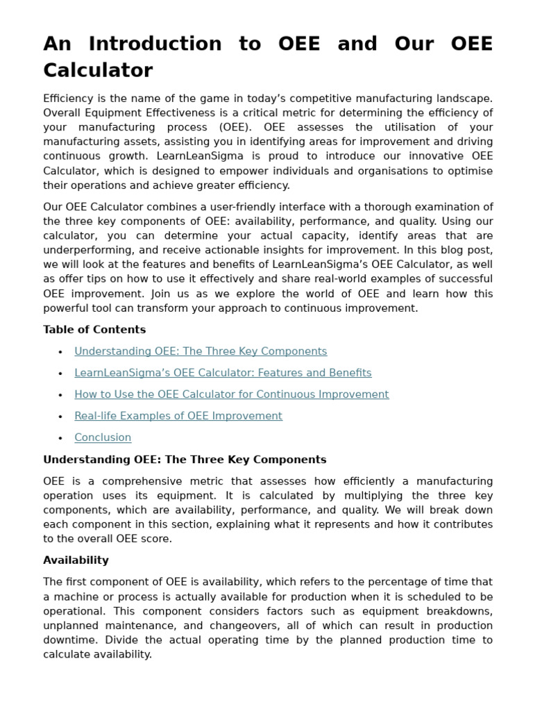 An Introduction To OEE and Our OEE Calculator | PDF | Business Process ...