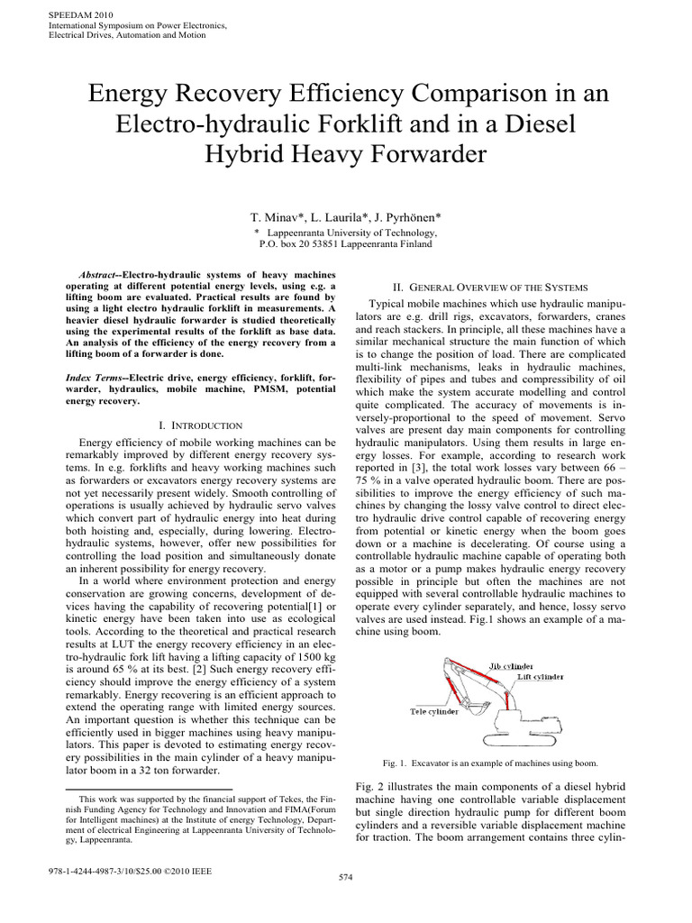 Energy Recovery Efficiency Comparison in An Electro-Hydraulic Forklift and in A Diesel Hybrid ...