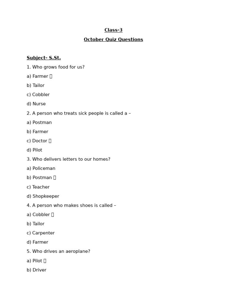 Class-3 Oct Quiz PDF | PDF | Water | Subtraction