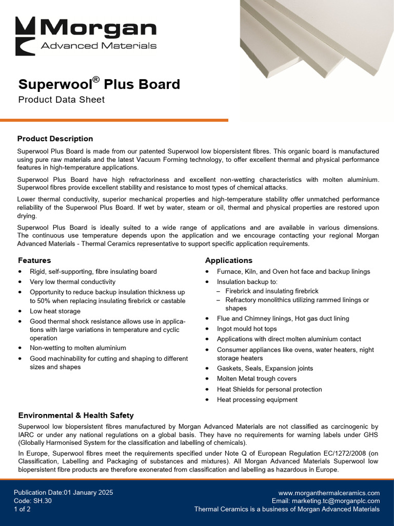 Superwool Plus Board Product Data Sheet | PDF | Refractory | Mechanical ...