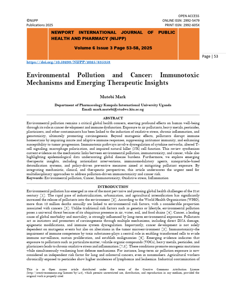 Environmental Pollution and Cancer: Immunotoxic Mechanisms and Emerging ...